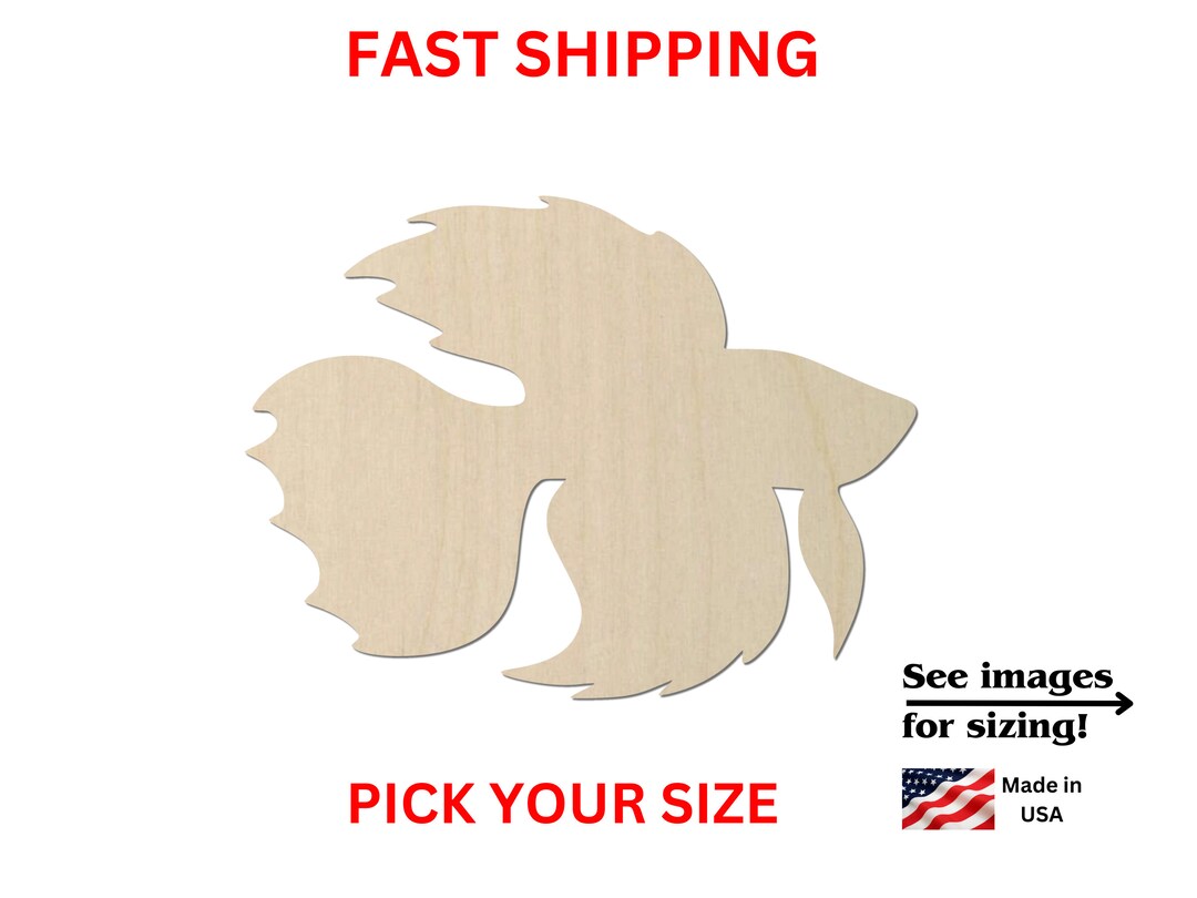 Unfinished Wooden Betta Fish Shape | Craft Supplies | Wooden Cutout ...