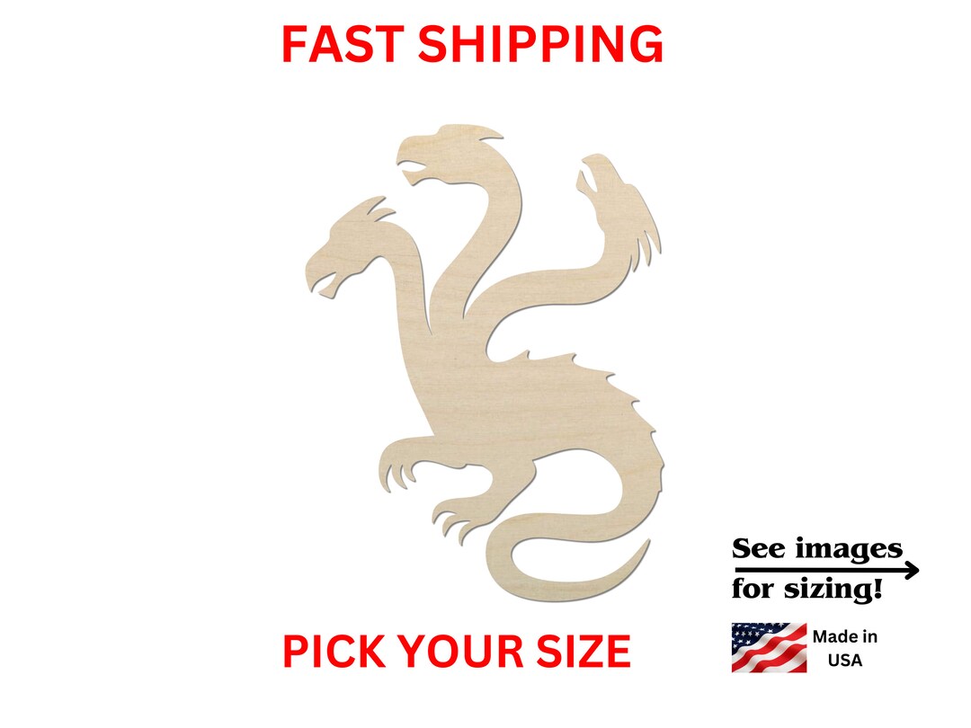 Unfinished Wooden Hydra Dragon Shape | Mythical Cutout | Hydra Dragon ...