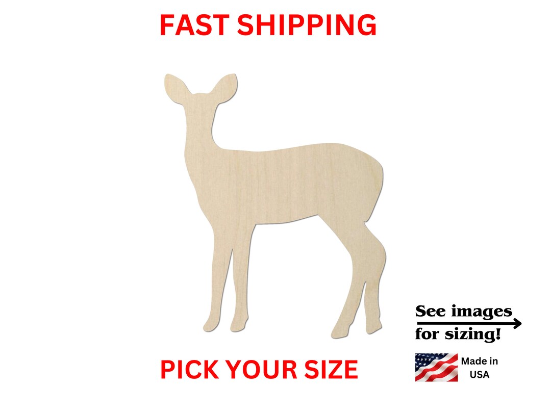 Unfinished Wooden Deer Shape | Deer Doe Wood Cutout Shape | Laser Cut ...