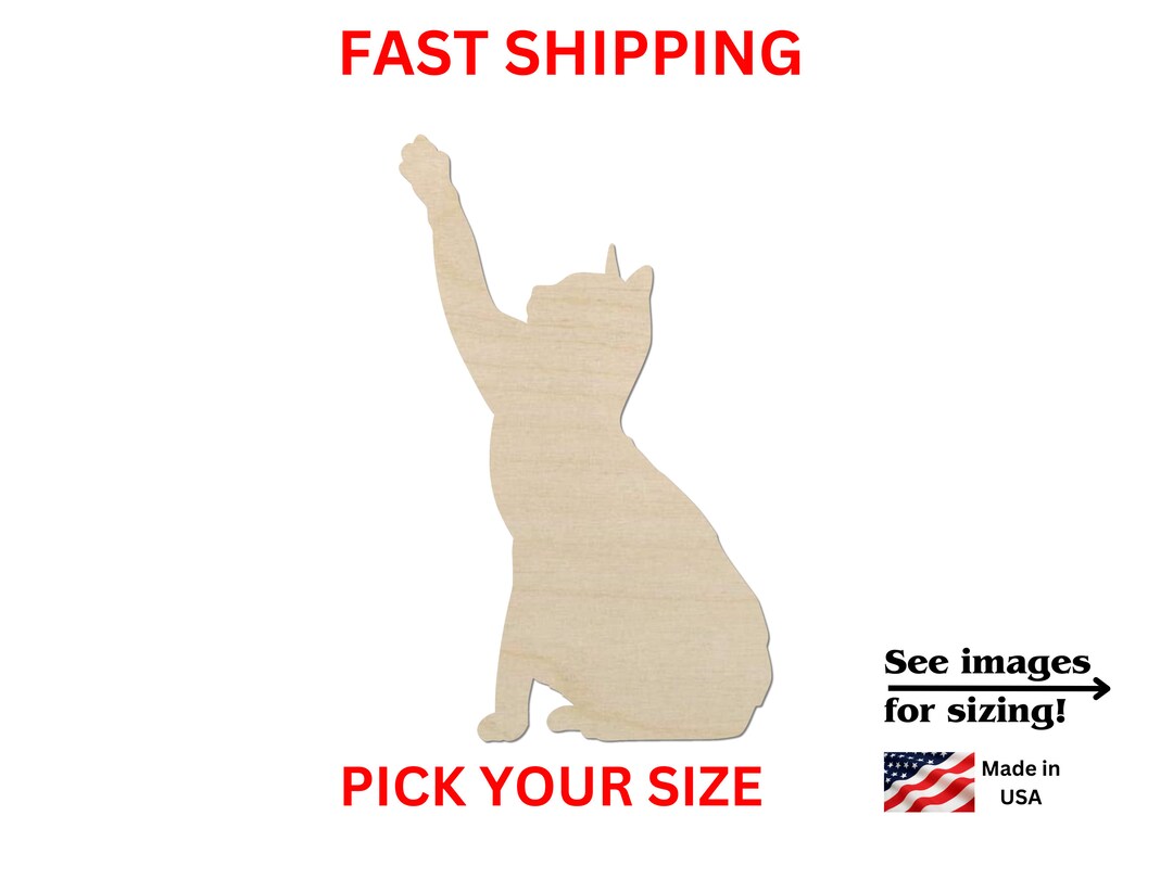 Unfinished Wooden Playful Cat Reaching | Cat Blank Cutout | Craft ...