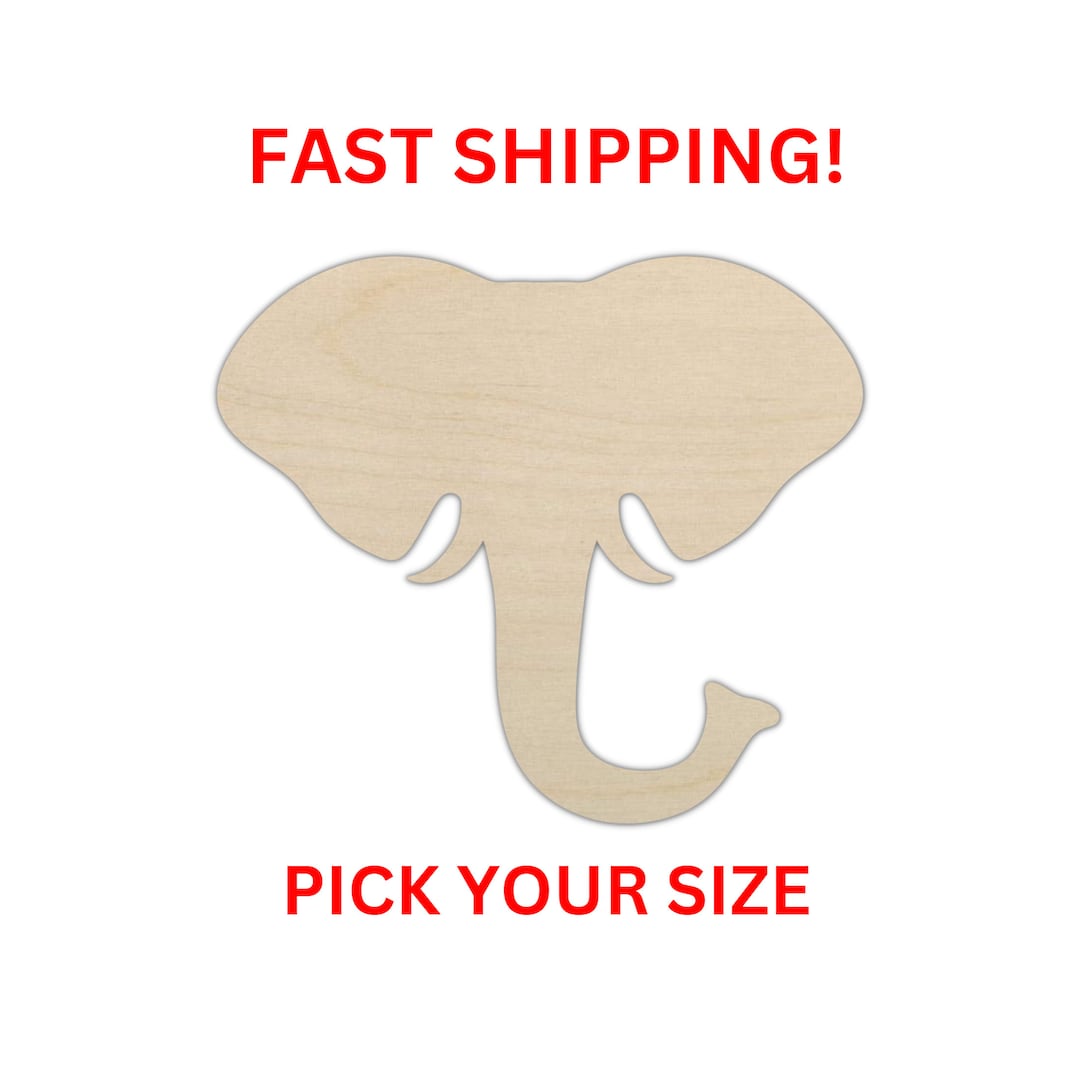 Unfinished Wooden Elephant Head Shape | Elephant Head Wood Cutout Shape ...