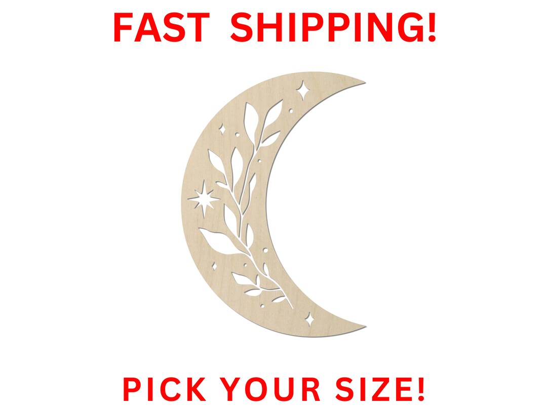 Unfinished Wooden Crescent Moon Shape | Floral Crescent Moon Blank ...