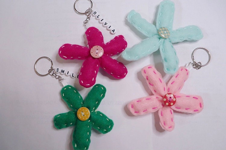 Personalized Felt Flower Keychains Personalized Keychains | Etsy