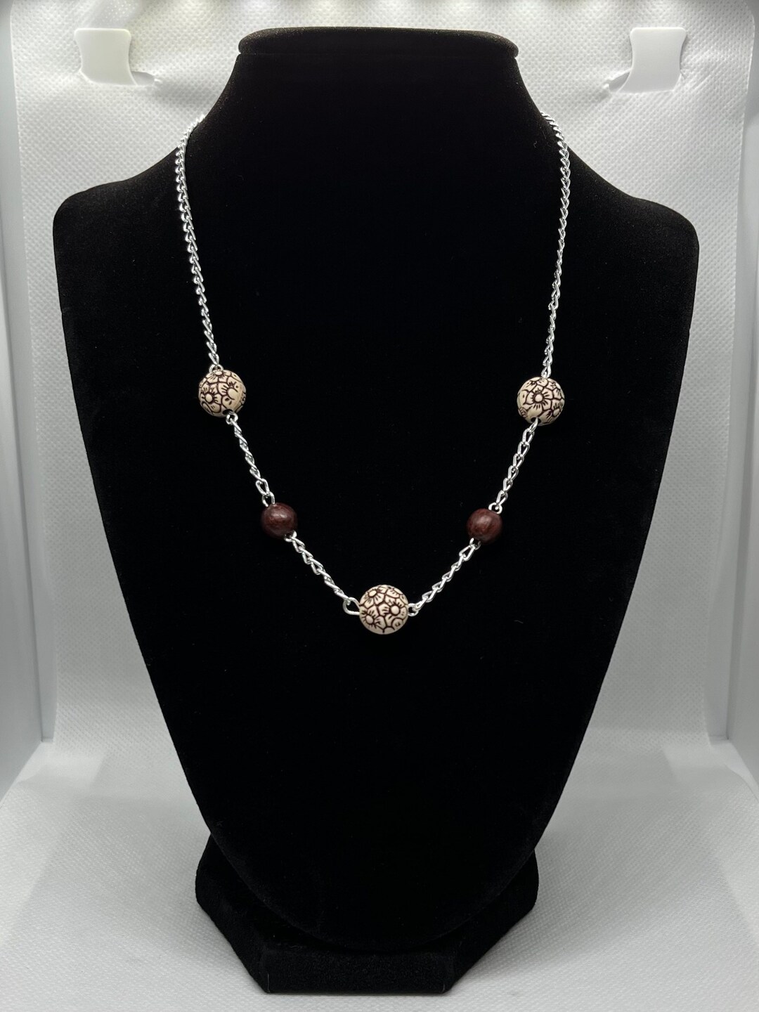 Wooden Beaded Chain Necklaces, Wood Bead Necklace, Surfer Necklace ...