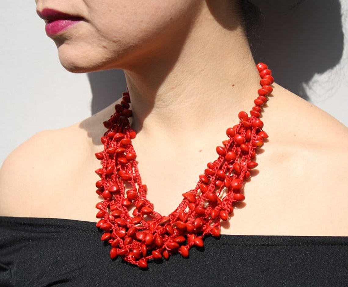 Red Chunky Necklace Red Statement Necklace Red Necklace - Etsy