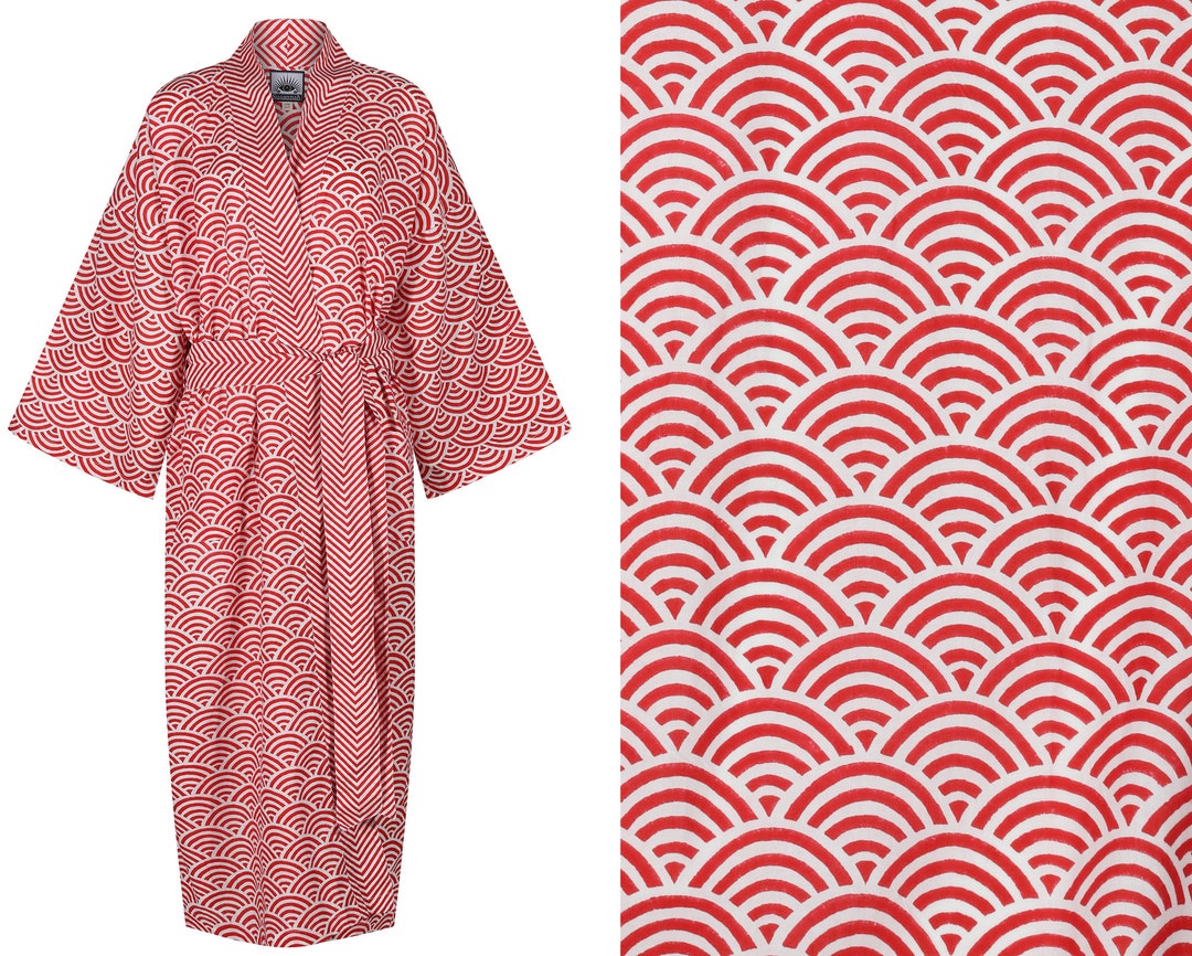 Women's Kimono Robe Cotton Dressing Gown Boho Cotton Bathrobe for Women ...