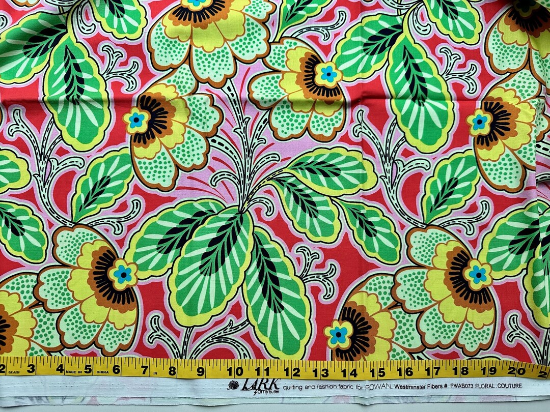 1/2 Yard, OOP, Amy Butler, Floral Contour Berry, Lark, Green, Red, Pink, Yellow, Black, Quilting ...