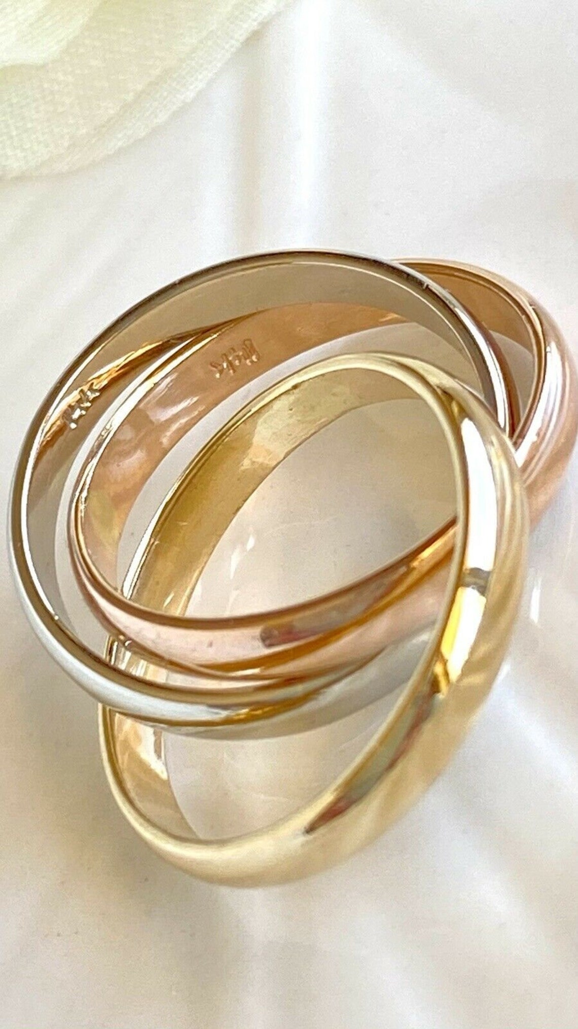 3 Interlocking Ring Bands Multi-Tone 14K Gold Size 3.5 | Etsy