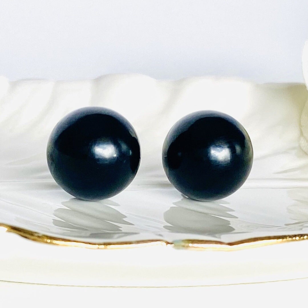 Genuine Asturian, Spanish Azabache/jet 14mm Sterling Silver Stud ...