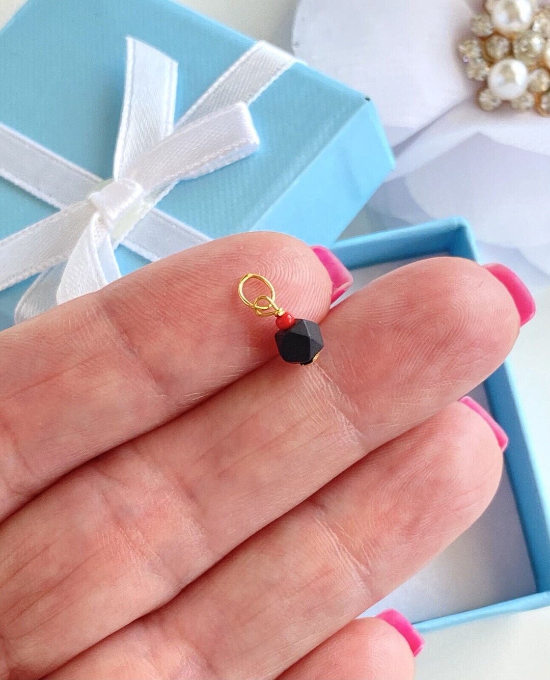 Genuine 4mm Azabache (jet) & Solid 10K Yellow Gold Protection Pendant ...