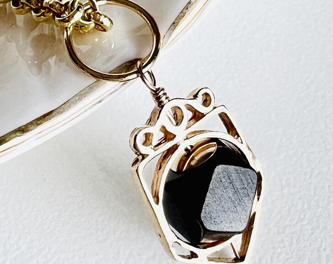 Solid 14K Yellow Gold Genuine Azabache Pentagon Pendant, New - Etsy