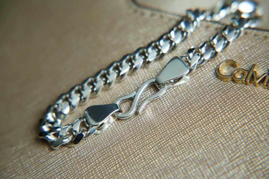 Handcrafted Elegant Cuban Link Bracelet, Solid 925 Sterling Silver With ...