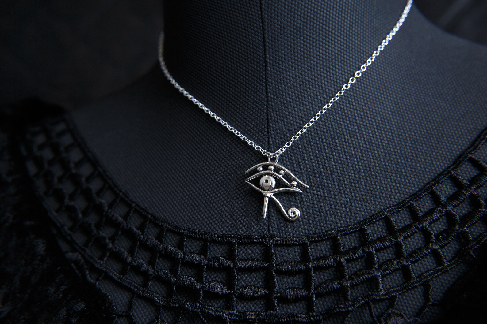 Amala. Silver Egyptian Eye of Horus Pendant With Fixed Chain. 925 ...