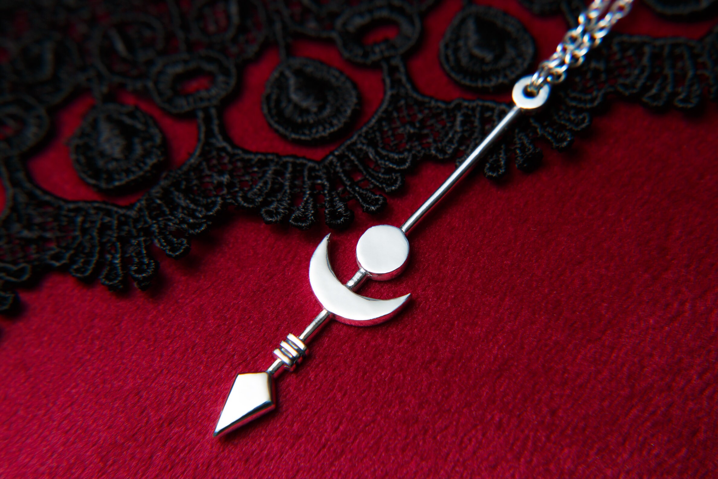 Midnight Eclipse. Silver Moon, Sun and Arrow Pendant With Chain. 925 ...