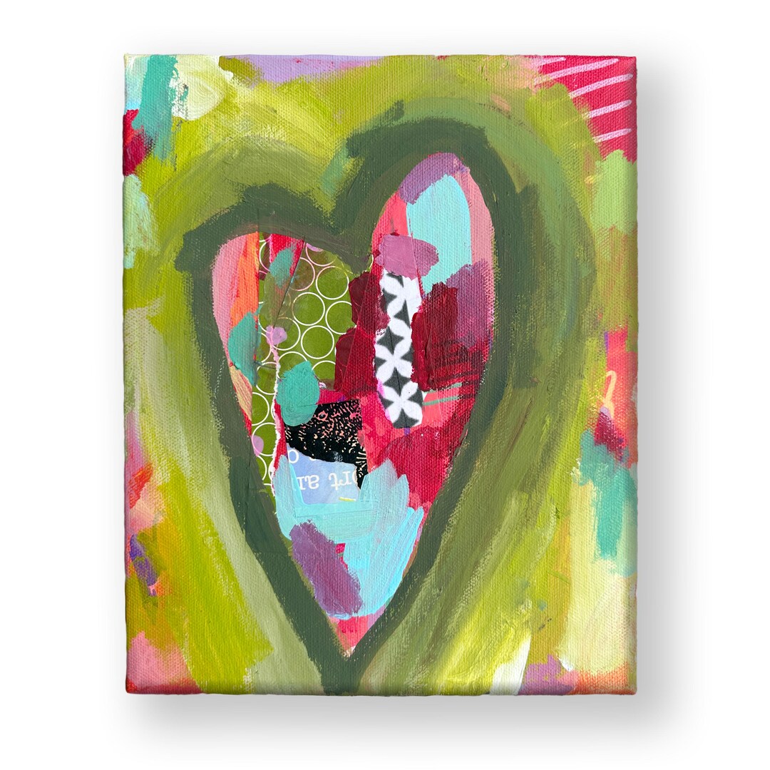 8x10" Original Heart Art, Love Replay, Painting, Abstract Heart, Mixed ...