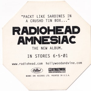 Radiohead Pair of Vintage Amnesiac Promo Stickers 2001 Remembering ...