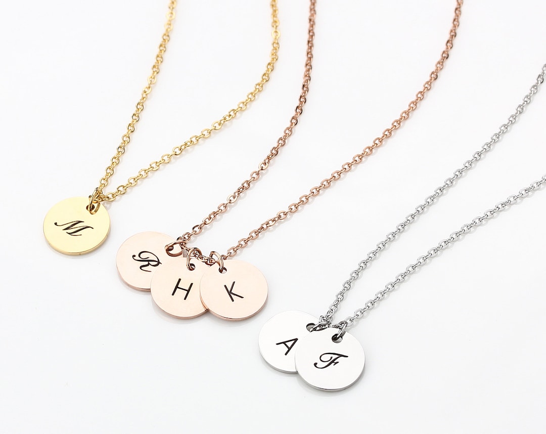 Hand Stamped Initial Disc Necklace: Personalized Stainless Steel ...