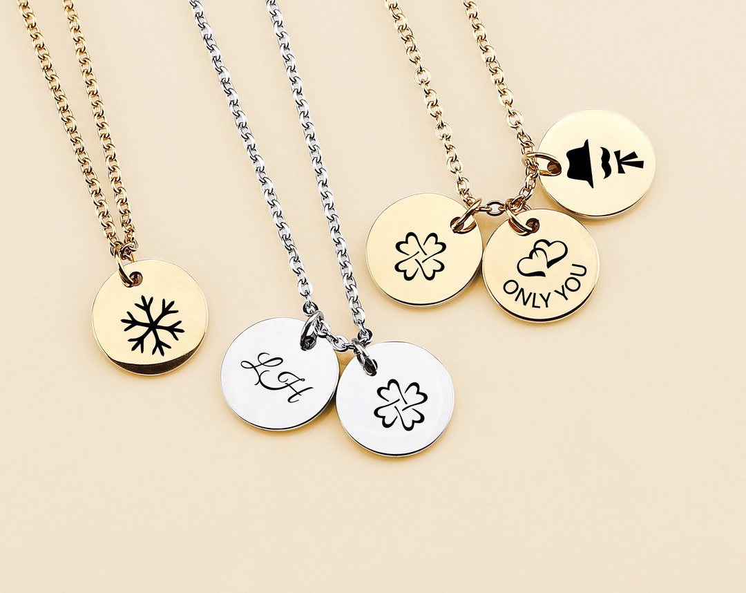 Personalized Gold Disc Necklace: Initial Charm, Custom Jewelry - Etsy