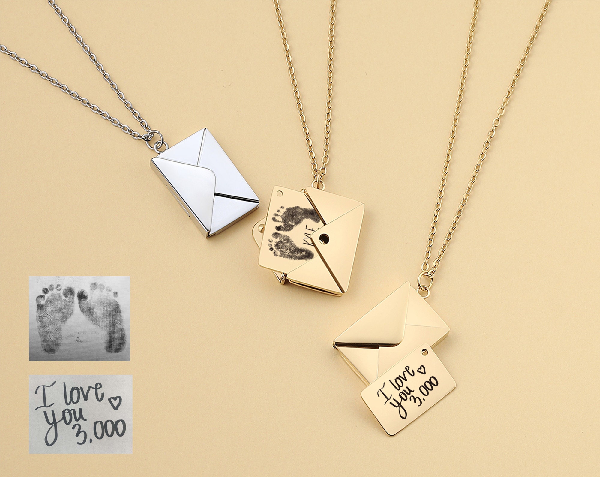 Envelope Locket Fingerprint Necklace Signature necklace | Etsy