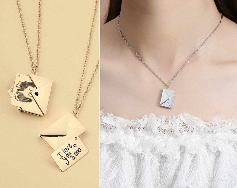 Envelope Locket Fingerprint Necklace Signature Necklace - Etsy
