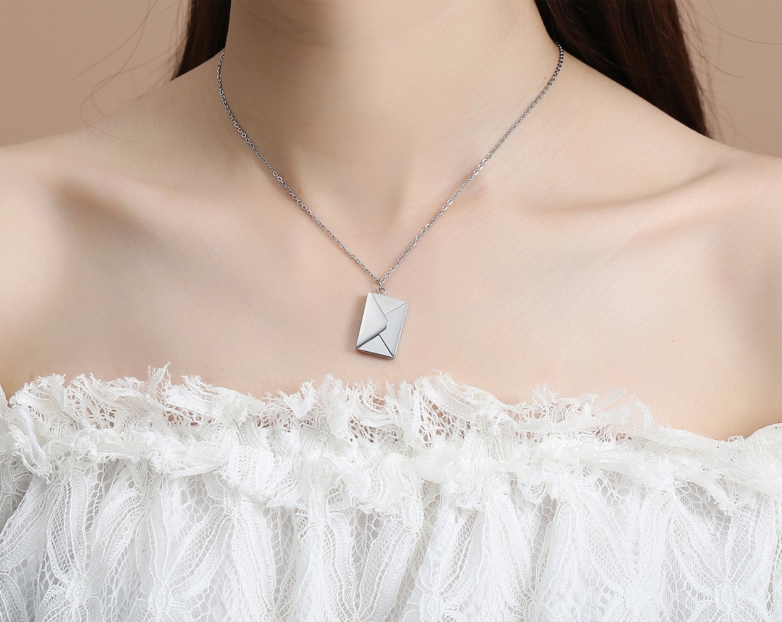 Envelope Locket Fingerprint Necklace Signature Necklace - Etsy