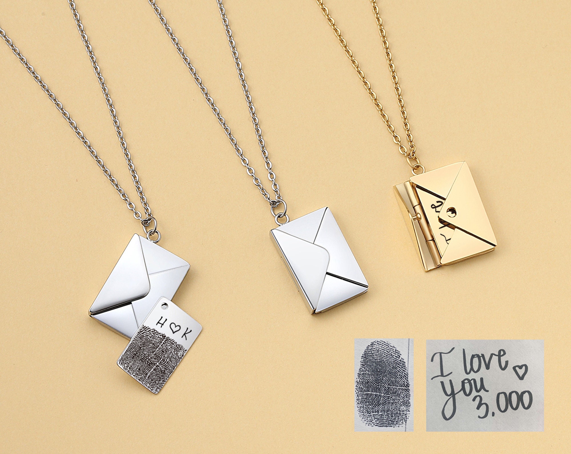 Envelope Locket Fingerprint Necklace Signature necklace | Etsy