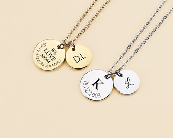 Personalized Gold Disc Necklace Initial Disk Necklace - Etsy
