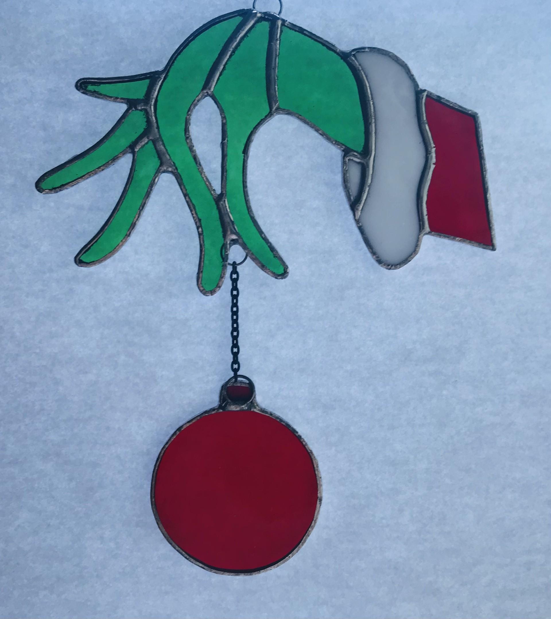 The Grinch Suncatcher, Grinch Hand With Glass Ornament - Etsy