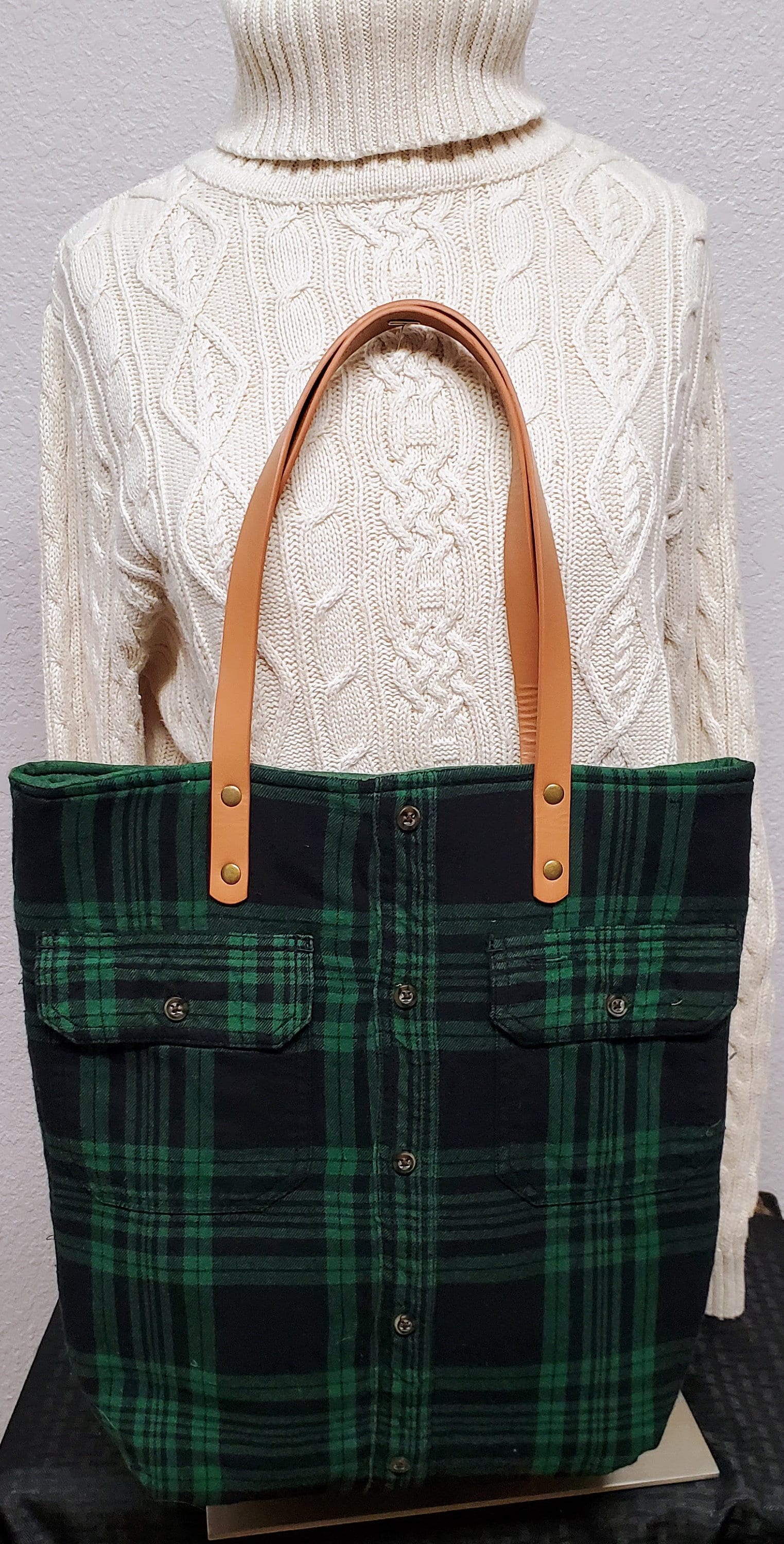 Upcycled Green Plaid Flannel Shirt Tote Bag Large - Etsy