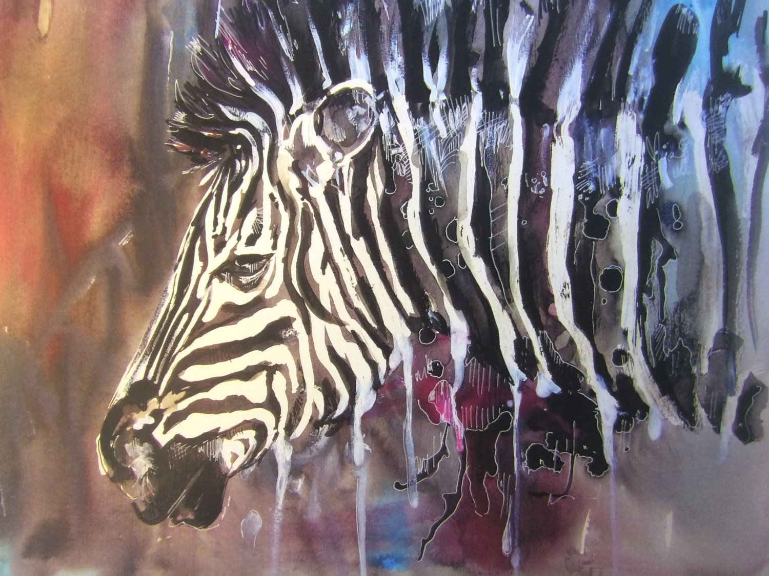 Drippy Zebra Print 11x14 of Original Watercolor | Etsy