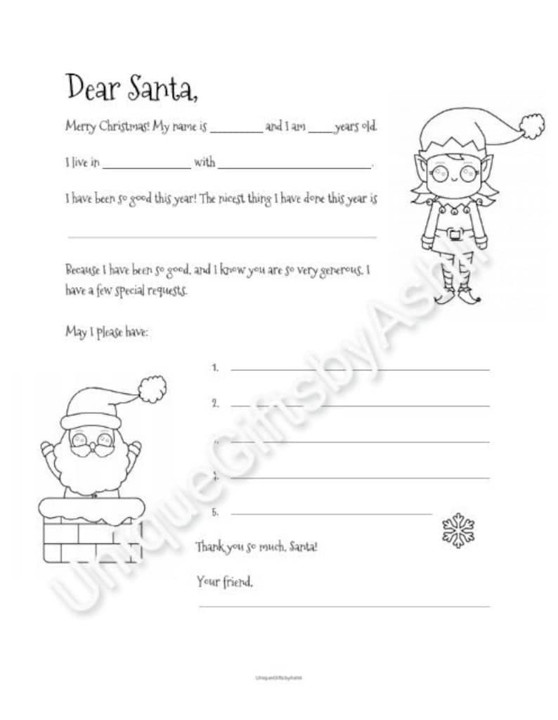 Downloadable Letter to Santa and Coloring Pages Printable | Etsy