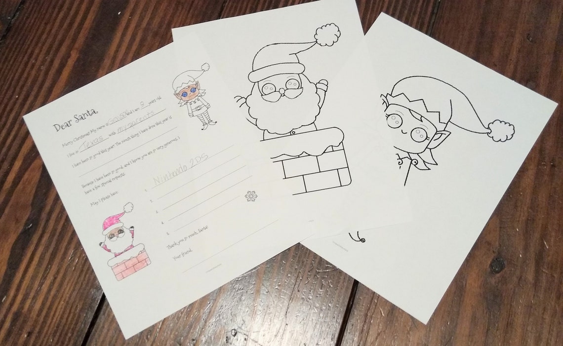 Downloadable Letter to Santa and Coloring Pages Printable | Etsy