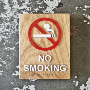 Exterior Oak No Smoking Sign - 7"x9" Size - Solid Wood With Raised ...