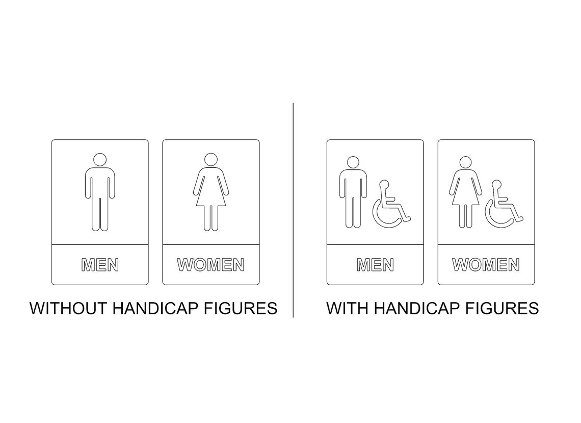 Recessed Wood Restroom Sign Set - Modern Bathroom - 6"x9" Size - 9 Wood ...