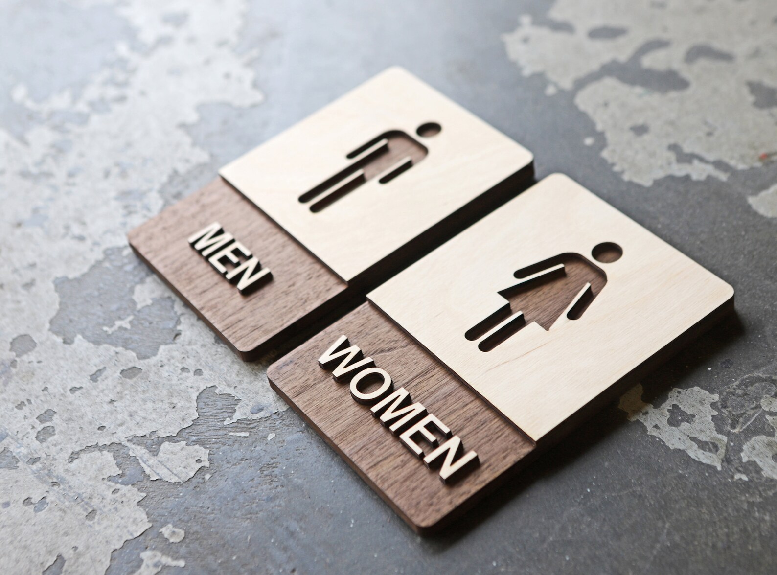 Recessed Wood Restroom Sign Set Modern Bathroom - Etsy