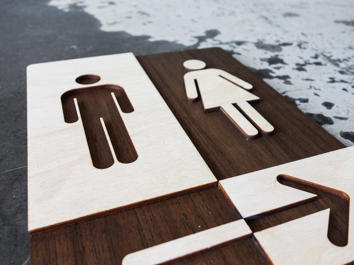 Unisex Wood Restroom Arrow Sign - Male & Female - Directional Sign ...