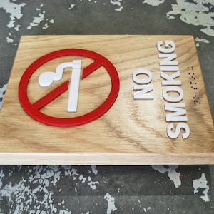 Exterior Oak No Smoking Sign - 7"x9" Size - Solid Wood With Raised ...