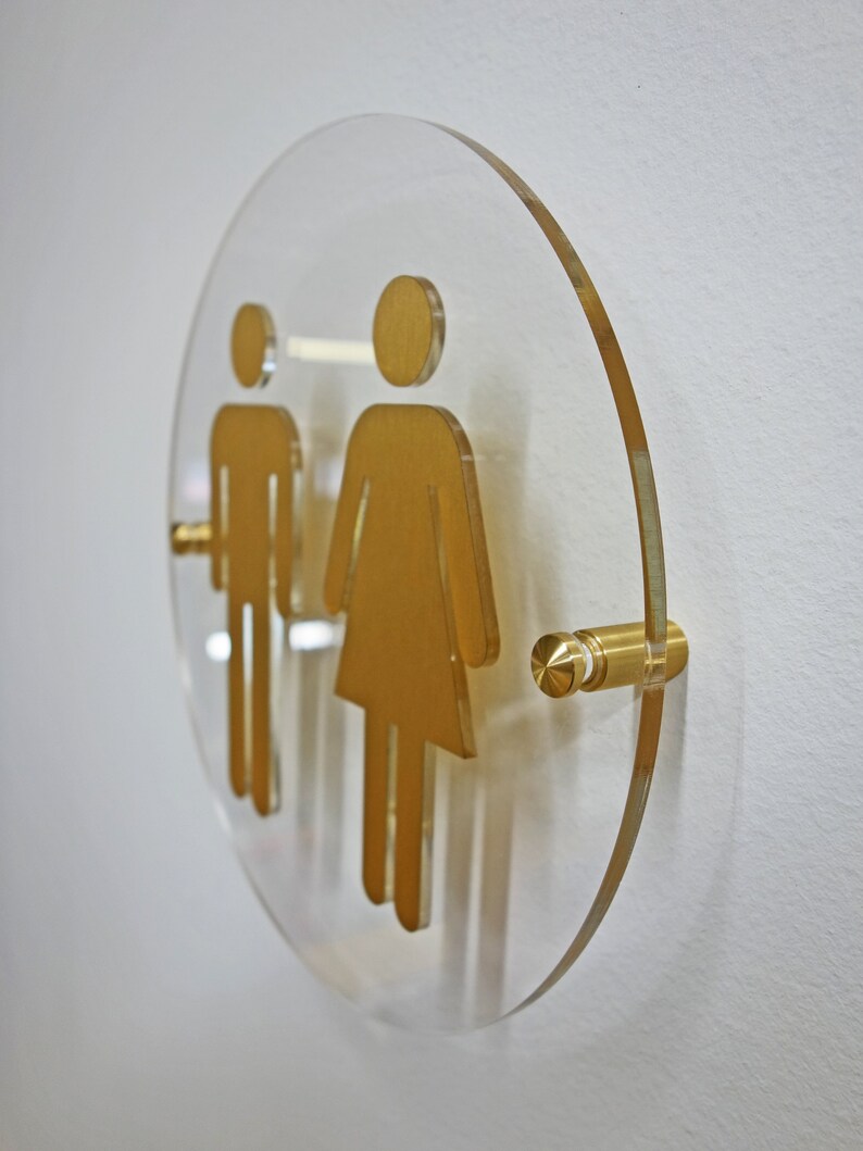 Floating Gold Unisex Restroom Sign - Men Women Handicap Bathroom ...