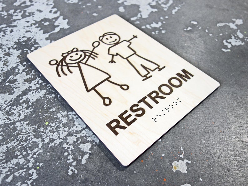 Kids Restroom Braille Wood Sign - Children's Bathroom - School ...