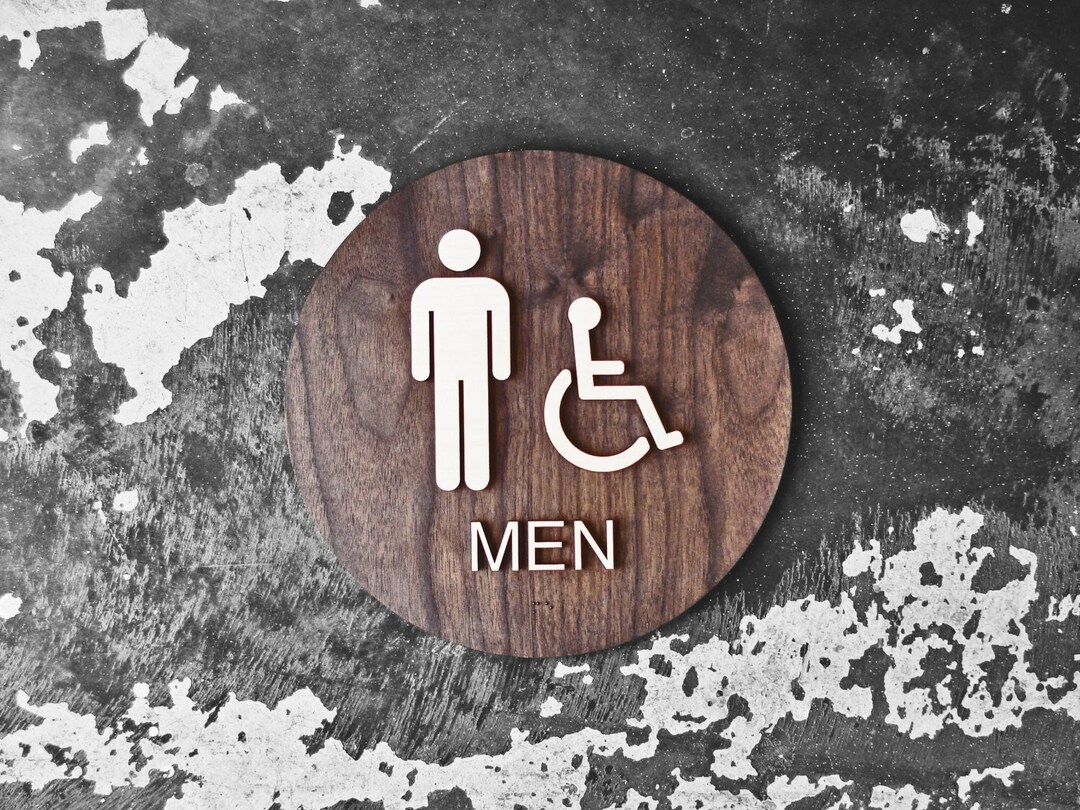 Men's Restroom Bathroom Wooden Sign - WC Signage - 9" Size - Modern ...