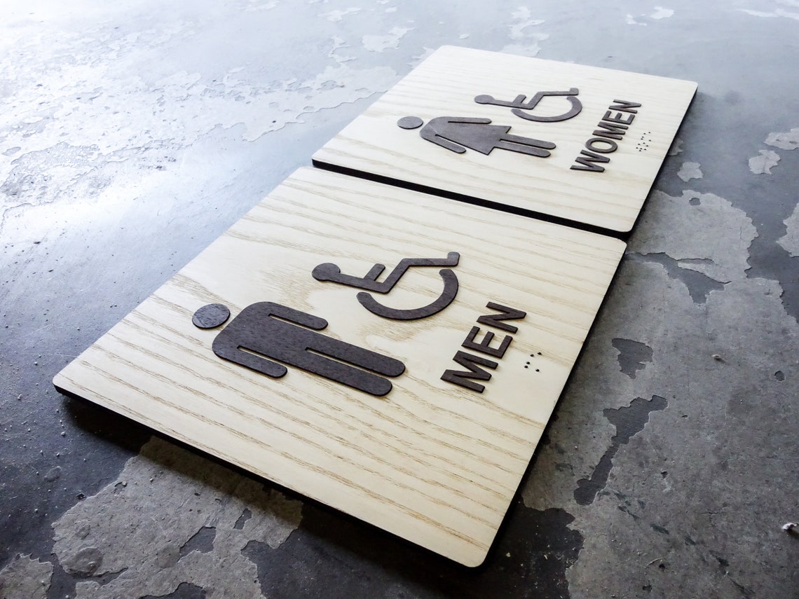 ADA Braille Wood Restroom Signs ADA Compliant - Etsy