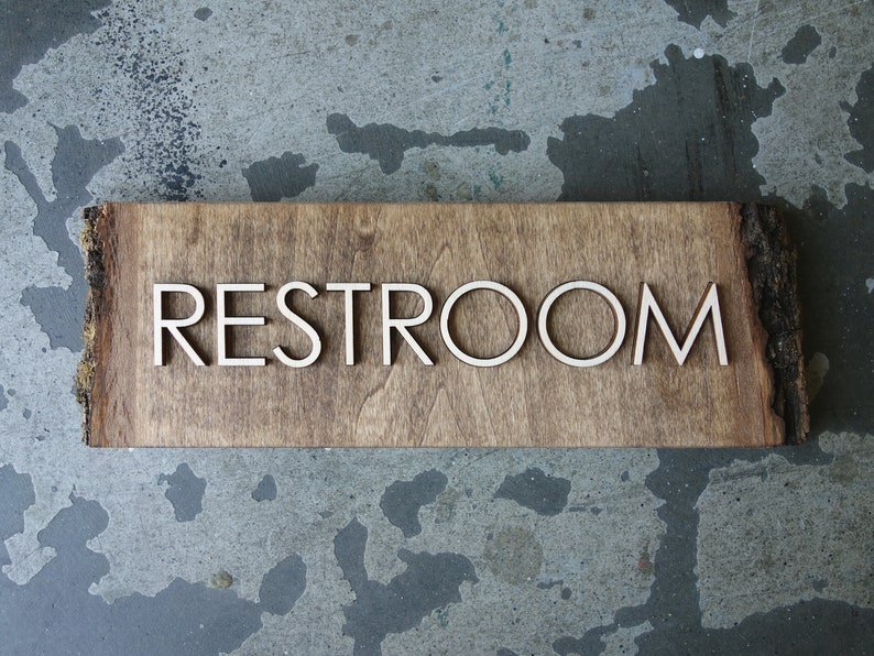 Tree Bark Live Edge Restroom Sign - Solid Basswood Wooden Signage - 8 ...