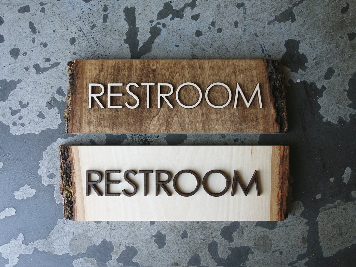 Tree Bark Live Edge Restroom Sign - Solid Basswood Wooden Signage - 8 ...