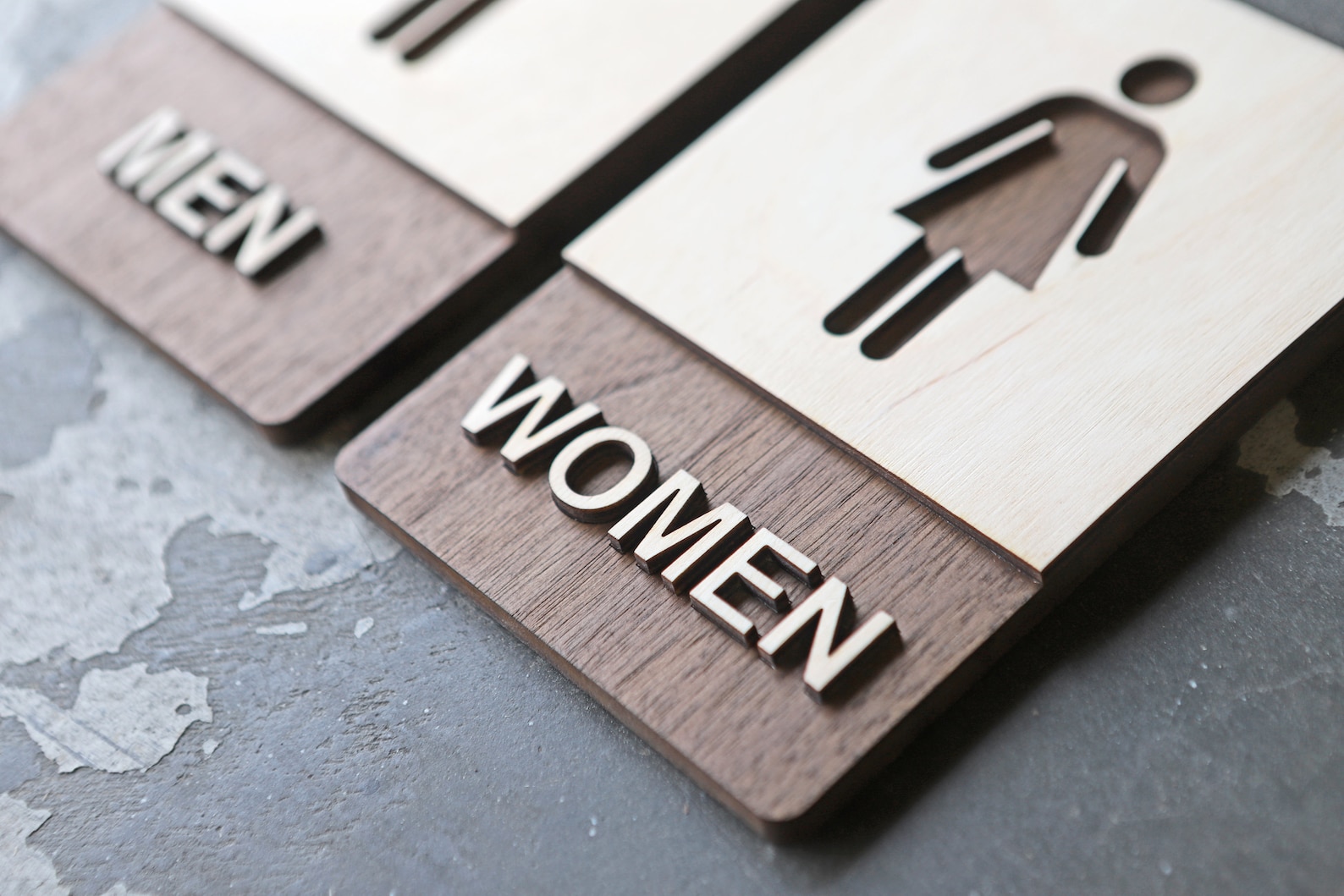 Recessed Wood Restroom Sign Set - Modern Bathroom - 6"x9" Size - 9 Wood ...