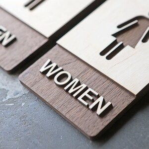 Recessed Wood Restroom Sign Set - Modern Bathroom - 6"x9" Size - 9 Wood ...