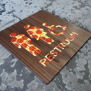 ADA Braille Restroom Bathroom Sign - Pizza Design - 8"x8" Size - Modern ...