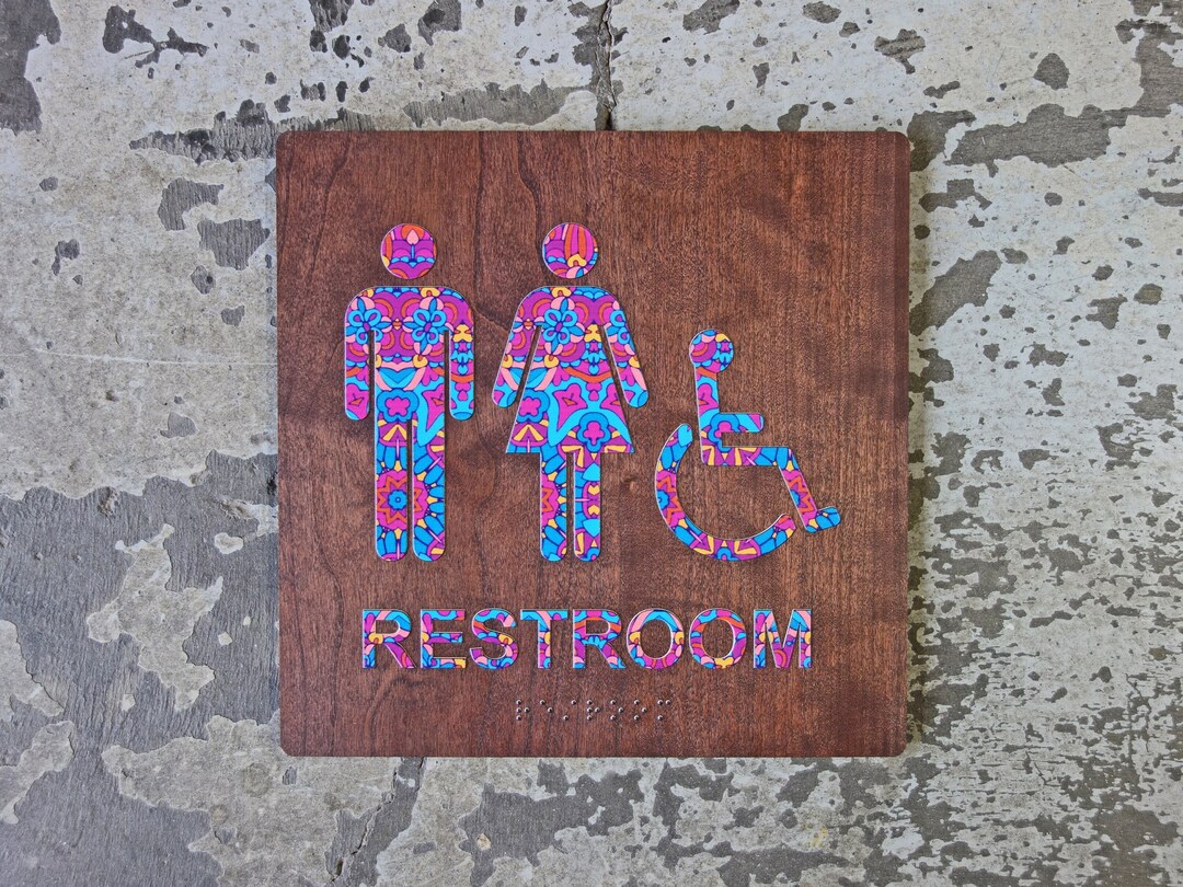 ADA Handicap Restroom Bathroom Sign - Floral Design - 8"x8" Size ...