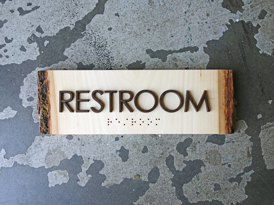 Tree Bark Live Edge Restroom Sign - Solid Basswood Wooden Signage - 8 ...