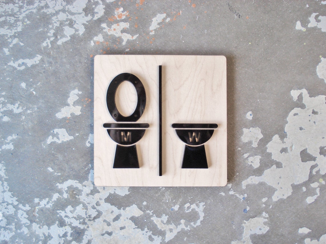 Gender Neutral Toilet Bathroom Sign - Binary Signage - Simple Modern ...