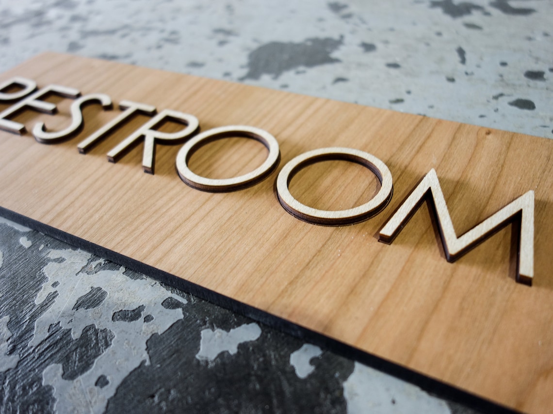 Modern Raised Text Restroom Sign Various Wood Finishes - Etsy